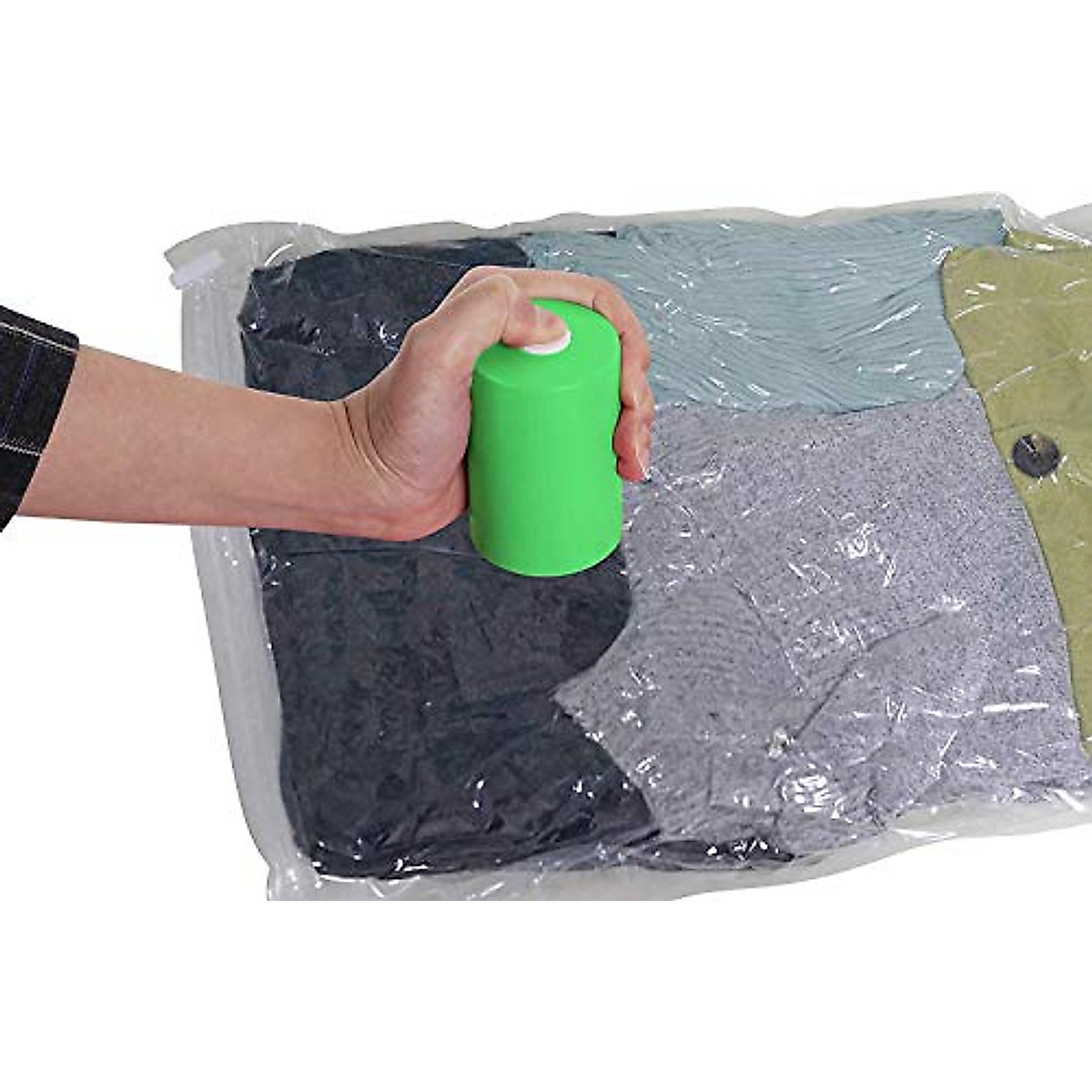 PAC 'N STACK, Handheld Vacuum Sealing Storage with Bags, Easy to Use, Reusable, Waterproof, Cordless, Compact, and Portable, Ideal for Travel, Reduces Volume (16 Pack Bags)