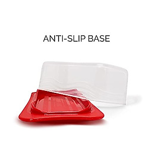 Cover Butter Container - Butter Storage Container with Transparent Lid - Durable Plastic Butter Container for Counter - Plastic Butter Dish with Lid - Covered Butter Dish for Home or Camping (Red)