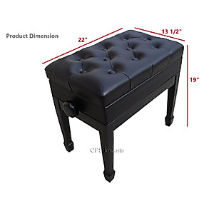 CPS Imports Genuine Leather Adjustable Artist Piano Bench Stool in Ebony with Music Storage