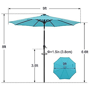 COBANA 9’ Solar Patio Umbrella with 40 LED Lights, Outdoor Table Market Umbrella with Tilt and Crank for Garden, Lawn, Deck, Backyard and Pool, Blue
