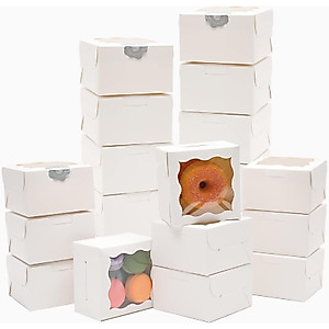 White Bakery Boxes with Window 4x4x2.5 inches Small Size Pastry Boxes Mini Cookie Boxes for Bakerys Thick & Sturdy （100 Packs）