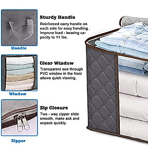 Fixwal 6 Pack Clothes Storage Organizers Foldable Clothing Storage Bags with Reinforced Handles Sturdy Zippers Storage Containers for Organizing Blanket Bedroom Closet Dorm Sweater, 60L, Gray