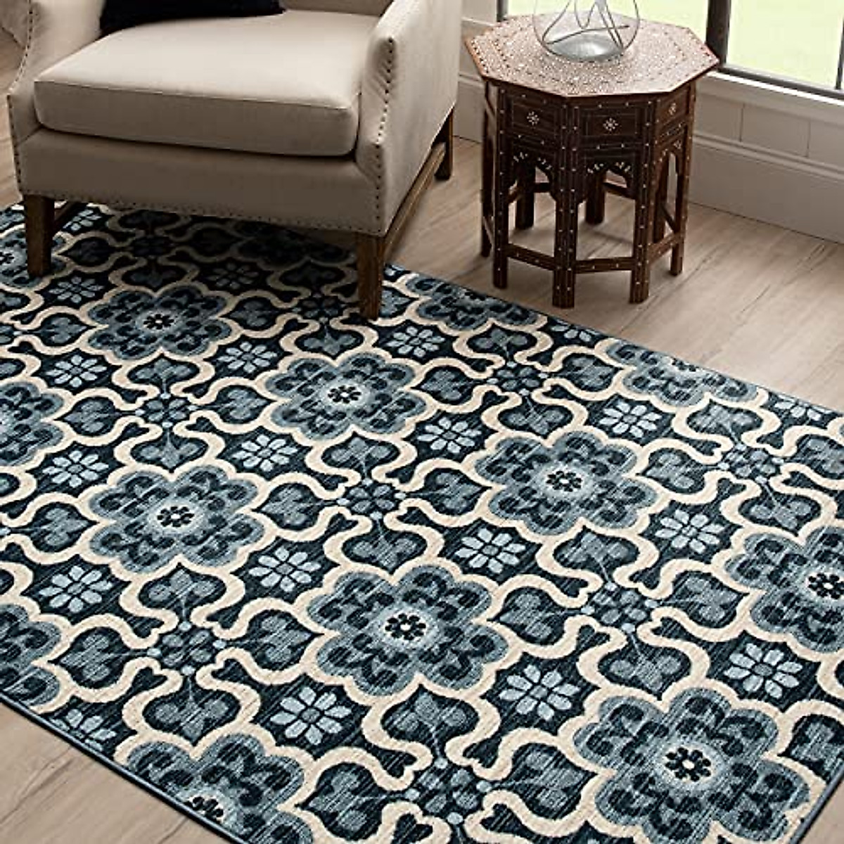 Mohawk Home Soho Marjorelle Gardens Floral Printed Area Rug, 5'x8', Blue