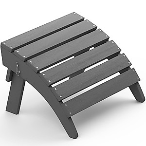 SERWALL Folding Adirondack Ottoman for Adirondack Chair, No-Assembly Weather Resistance Outdoor Footstool, High Impact Polystyrene Folding Adirondack Footrest, Gray