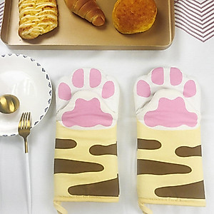 Oven Mitts,1 Pair Funny Cute Cat Paw Design Oven Mitt,Durable Cotton Blend Kitchen Heat Resistant Gloves,31x15cm,Kitchen Accessories Glove for Cooking Baking Grilling