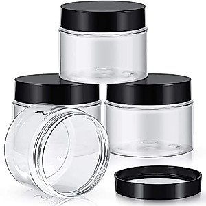 4 Pieces Round Clear Wide-mouth Leak Proof Plastic Container Jars with Lids for Travel Storage Makeup Beauty Products Face Creams Oils Salves Ointments DIY Making or Others (6 Ounce, Black)
