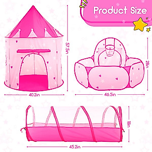 PigPigPen 3pc Kids Play Tent for Girls with Ball Pit, Crawl Tunnel, Princess Tents for Toddlers, Baby Space World Playhouse Toys, Boys Indoor& Outdoor Play House, Perfect Kid’s Gifts
