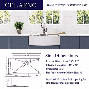 CELAENO 33-inch Farmhouse Kitchen Sink,Single Bowl Stainless Steel Workstation Kitchen Sink 18 Gauge, Deep Handmade R10 Radius All in One Kitchen Sink