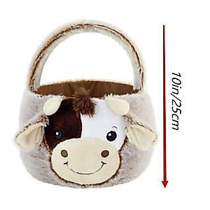 Cute Plush Cow Easter Basket for Kids, Cow Easter Buckets with Plush Ear, Candy Buckets Storage Tote Bag Easter Decorations (Cow Easter Basket, 7.9"L x 7.9"W x 9.8"H)