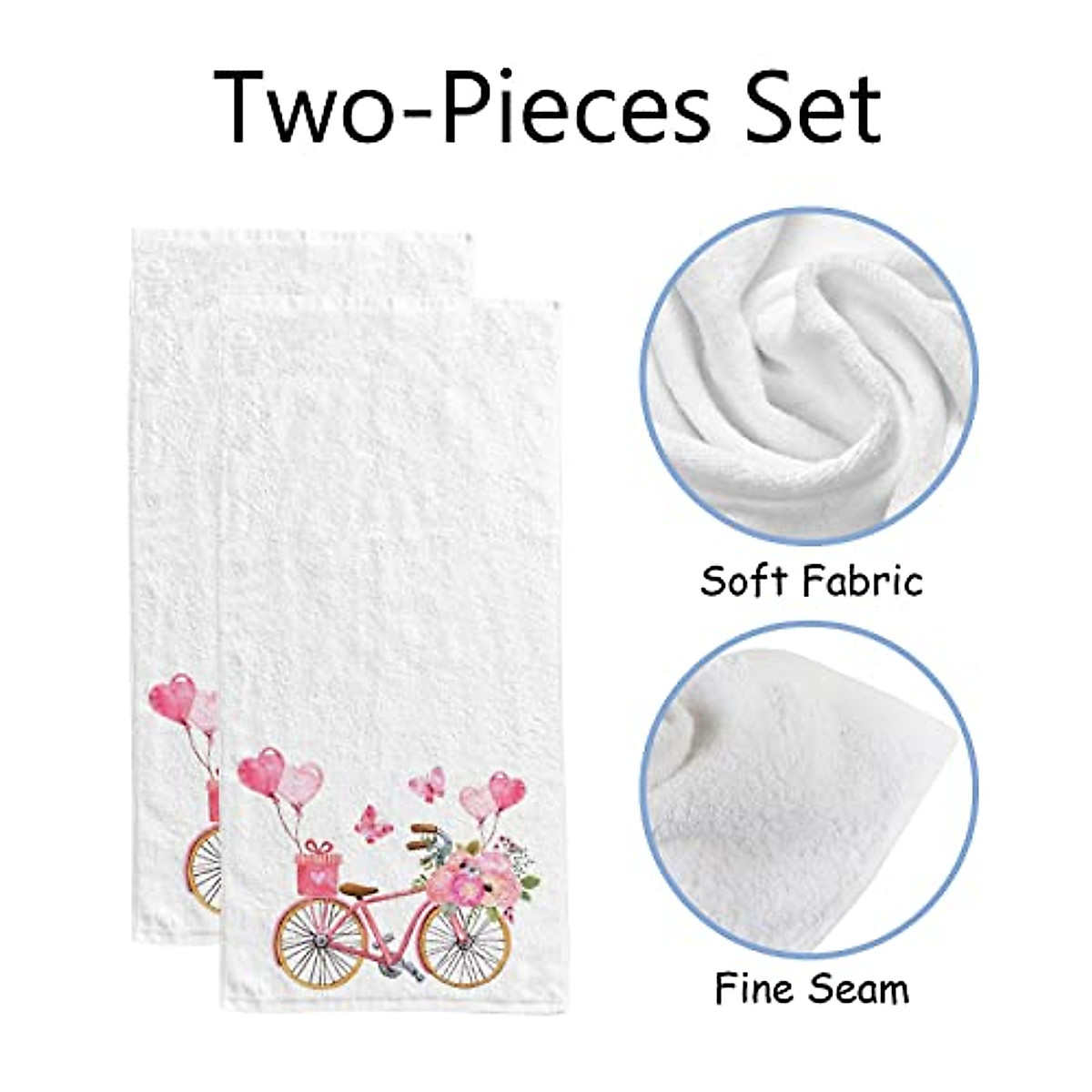 My Little Nest Pink Bicycle Heart Balloons Hand Towels Set for Bathroom Kitchen Towels Absorbent Bath Towel Fingertip Towel Multiprupose for Guest Gym Spa Bar 30 x 15 inch