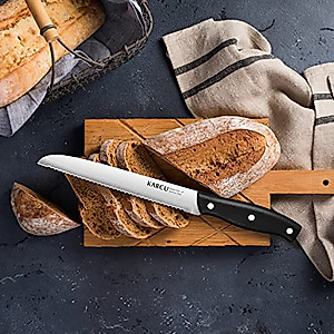 Knife Block Set, Karcu 13-Piece Kitchen Knife Block Set, High-Carbon Stainless Steel Blades with Pine Wood Knife Block