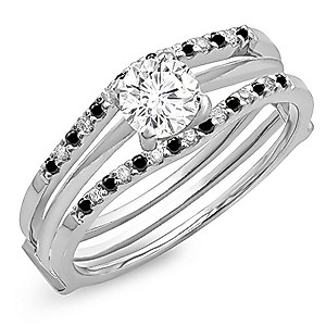 Dazzlingrock Collection Round Alternate Black Diamond & White Diamond Wedding Enhancer Guard Ring for Women in 10K White Gold, Size 8