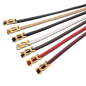 SPOMUNT Womens Thin Belts Skinny Leather Dress Belt, Gold Double C Buckle for Jeans Pants (Black, 102cm(Fits pants size 25"-33"))