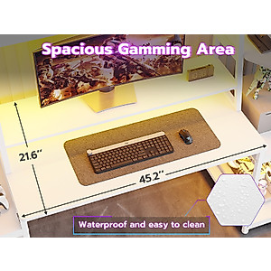 SEDETA White Gaming Desk 65.7'' with LED Lights, Hutch and Storage Shelves, Computer Desk with Monitor Stand, Large PC Gamer Desk Workstation, Ergonomic Gaming Table for Bedroom, Living Room