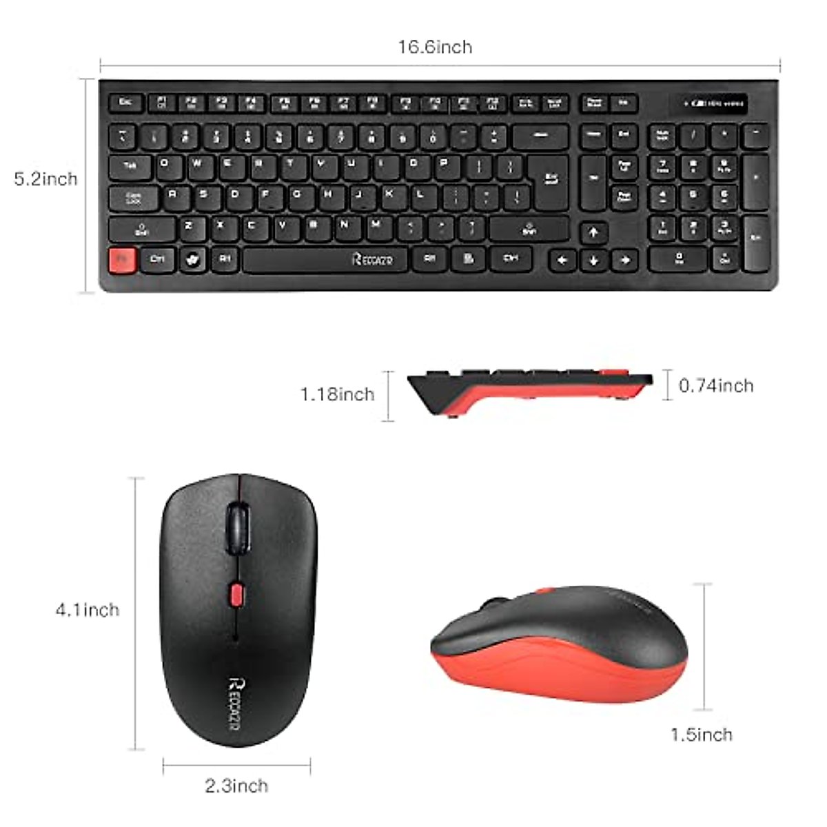 Wireless Keyboard and Mouse Combo ，DPI 1600, 2.4GHz Wireless Connection, Long Battery Life, Computer Keyboard and Mouse for PC, Desktop.Laptop, RECCAZR WC500 Design for Office and Home (Black)