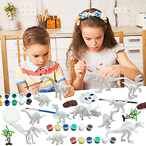 Painting Dinosaurs for Kids Paintable 3D Dinosaur Toys Kit Decorate Your Own Dinosaur Figurine DIY Arts Crafts Set for Boys and Girls Age 4 and Up, 64pcs Totally