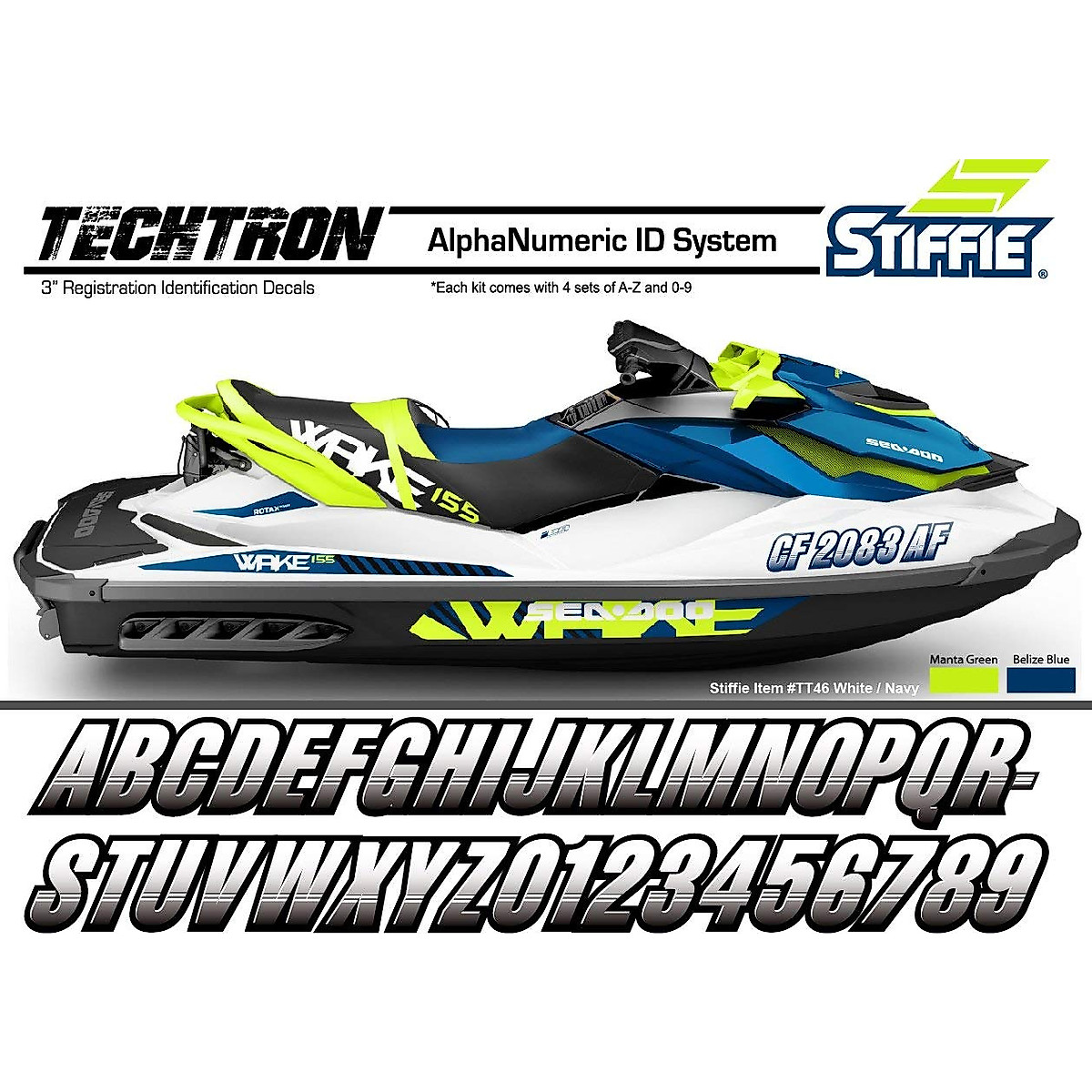 STIFFIE Techtron Orange Crush/Black SUPER STICKY 3" Alpha Numeric Registration Identification Numbers Stickers Decals for Sea-Doo SPARK, Inflatable Boats, RIBs, Hypalon/PVC, PWC and Boats.