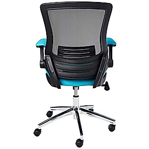 Office Star Ventilated Black Screen Back Faux Leather Manager's Office Chair with Padded Color Flip Arms with Angled Chrome Base, Blue
