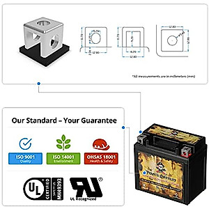 Pirate Battery YTX5L-BS Maintenance Free Replacement Battery for ATV, Motorcycle, and Scooter: 12 Volts, 5 Amps, 4Ah, Nut and Bolt (T3) Terminal