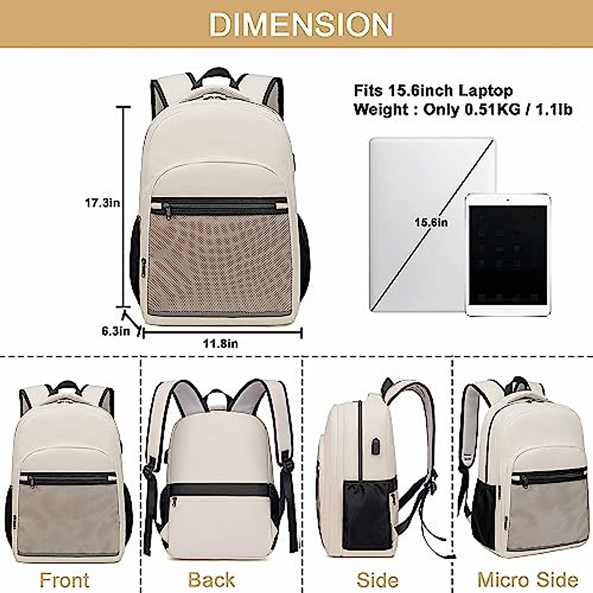 Bluboon Backpack for Women 15.6 Inch Laptop Bookbag College Backpack Girls Schoolbag Compartment Daypack for Business Travel with USB Charging Port