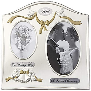 Lawrence Frames Satin Silver & Brass Plated 2 Opening Picture Frame - 50th Anniversary Design, 4x7
