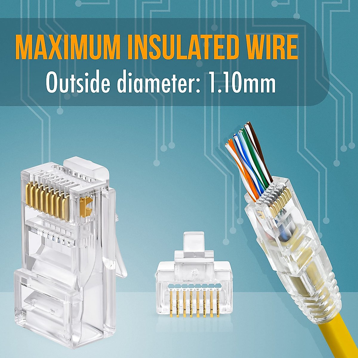 Everest Media Solutions RJ45 Cat6 Pass Through Connectors and Strain Relief Boots - Pack of 100/100 - EZ to Crimp Modular Plug for Solid or Stranded UTP Network Cable - Male Ethernet Connector End