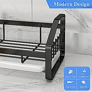 BSKSSK Sink Caddy, Sponge Holder for Kitchen Sink, Kitchen Bathroom Sink Organizer, 304 Stainless Steel Kitchen Countertop Organizer Soap Tray with Removable Drain Tray-Black