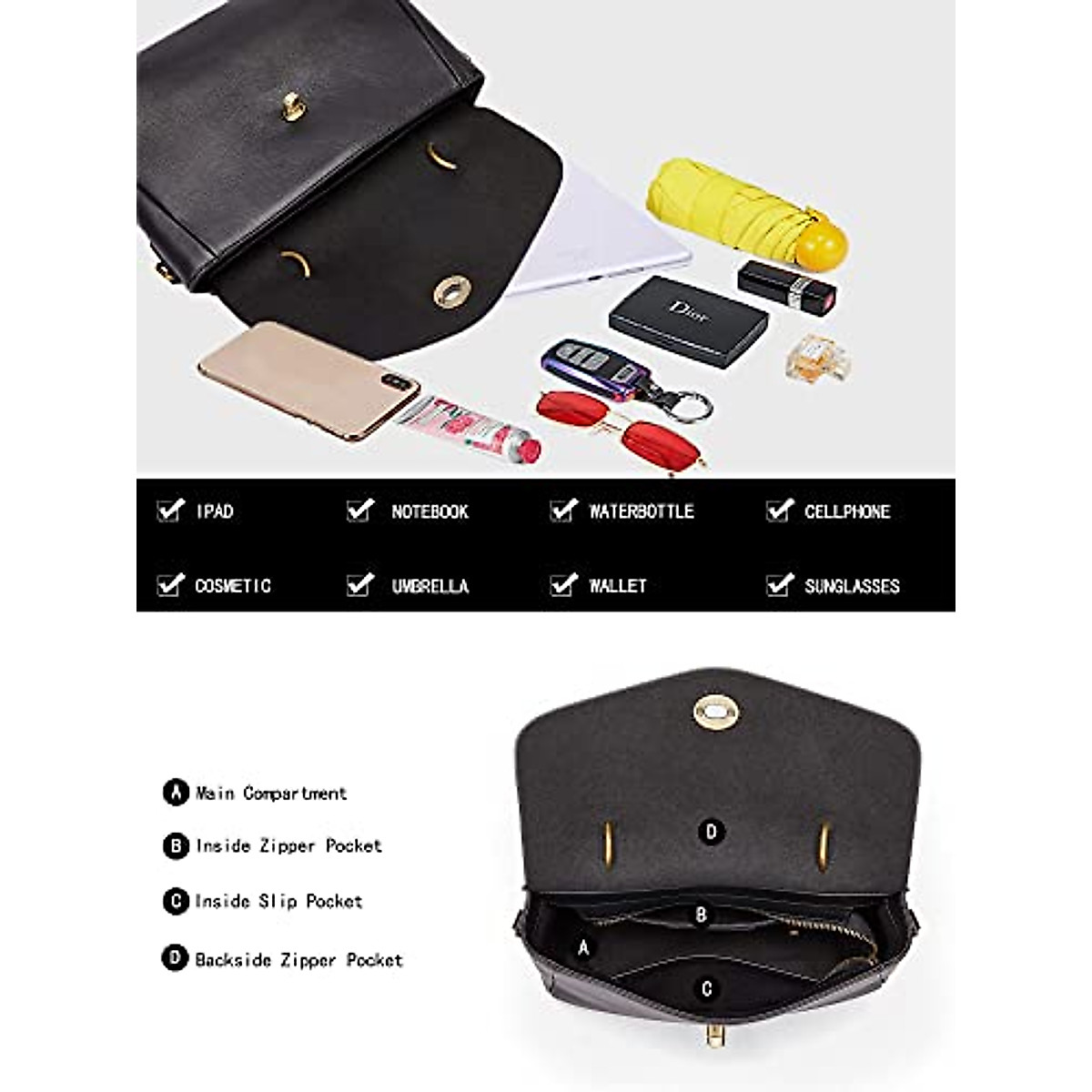 Leather Top Handle Handbags For Women Vintage Medium Shoulder Messenger Bag With Lock Flap (2-Brown)