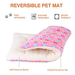 Mora Pets Cat Bed Dog Crate Pad Ultra Soft Pet Bed with Cute Star Print Washable Crate Mat for Small Dogs and Indoor Cats Reversible Fleece Dog Kennel Pad Cat Carrier Mat 14 x 17.5 inch Pink