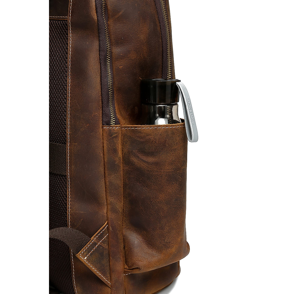 LANNSYNE Men's Vintage Full Grain Leather Backpack for 16" Laptop Travel Hiking Camping Rucksack