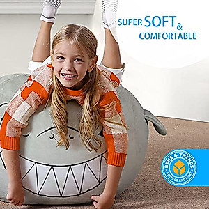 Shark Bean Bag Chair Cover for Kids Ultra-Soft and Fluffy Fur-Like Cover for Kids Bean Bag Chair, Stuffed Animal Storage - Shark Room Decor for Boys, Bean Bags for Kids