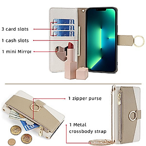 Arseaiy Wallet Case for Samsung Galaxy S9 Plus Flip Phone Case Cover with Crossbody Strap Magnetic Zipper Pocket Makeup Mirror PU Leather Shockproof with Kickstand Shell White