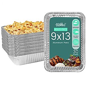 FUNSTITUTION Aluminum Foil Pans 9x13 (30 Pack) - Disposable Aluminum Baking Pans With High Heat Conductivity For Grilling, Cooking, Storing, Prepping, Disposable Aluminum Pans and Tin Foil Pan