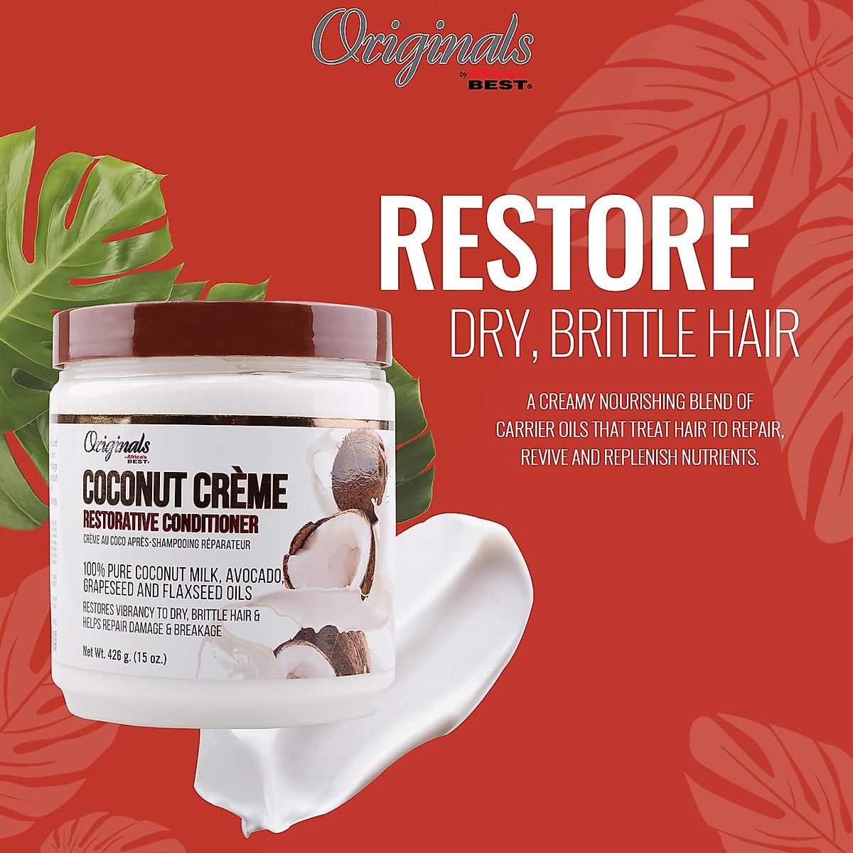 Africa's Best Originals by Crème Restorative Hair Conditioner Restores Vibrancy to Dry Brittle Hair Repairs Damage and Breakage 15 oz, green, coconut, 1 Count