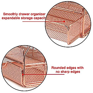 Ogrmar Rose Gold Desk Supplies Organizer, Multi-functional Mesh Desk Organizer with 6 Compartments & Desk Drawer Organizer for Office Supplies and Desk Accessories（Rose Gold） (9" X 6" X 6")