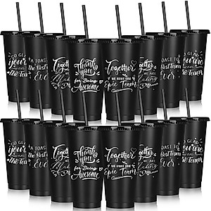 Mifoci Christmas Employee Appreciation Gifts Bulk Thank You Tumblers Team Gifts 24oz Black Tumbler with Straw Lid Christmas Coworkers Gifts Employee Cups for Staff Teacher Coworker Women Men(15 Pcs)