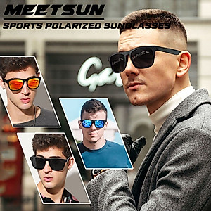 MEETSUN Polarized Sunglasses For Men Women UV Protection Square Frame Sport Fishing Driving Sunglasses (Black/Grey, 56)
