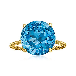 Ross-Simons 8.00 Carat London Blue Topaz Twisted Ring in 14kt Yellow Gold. Size 6
