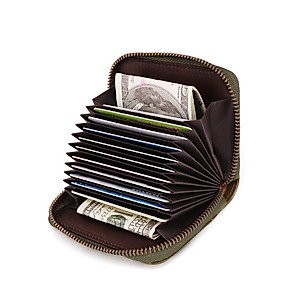 Earnda Credit Card Holders RFID Leather Small Wallet for Women Zipper Coin Purse Compact Card Cases Green