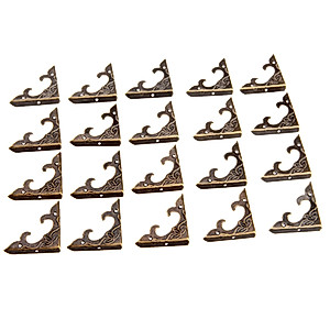 dophee 20Pcs Antique Brass Box Corner Protectors, Vintage Decorative Corner Brackets Guards for Jewelry Box Wooden Case Chest Table Desk Photo Frame, 1.18"x1.18"x0.18"