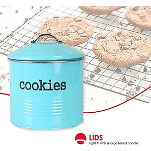 JOEY'Z Vintage Cookie Jar/Candy Jar/Cookie Tin with Airtight Lid Cookie Jars for Kitchen Counter (Turquoise Farmhouse Style)