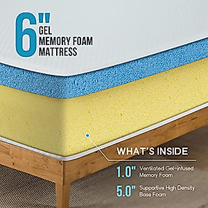 PayLessHere 6 Inch Queen Gel Memory Foam Mattress Fiberglass Free/CertiPUR-US Certified/Bed-in-a-Box/Cool Sleep & Comfy Support