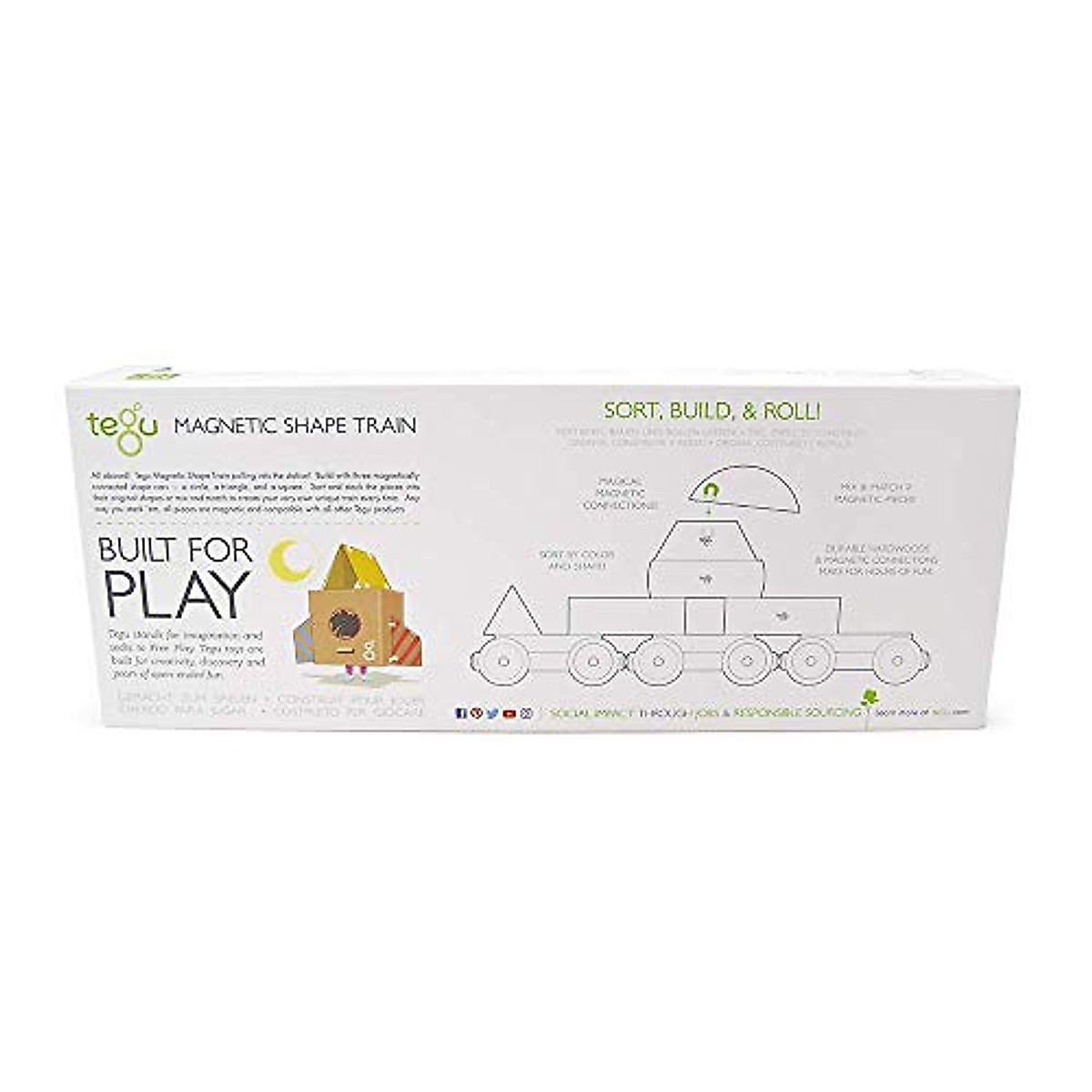 9 Piece Tegu Magnetic Shape Train Building Block Set, Rainbow