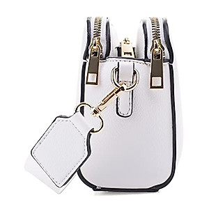 EVVE Crossbody Bags for Women Trendy Triple Zip Small Crossbody Camera Bag Purse with Wide Guitar Strap | White