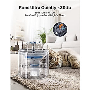 Cat Water Fountain, 88oz/2.6L Ultra Quiet Pump Cat Drinking Waterer with 3 Large Filters 5 Layers Circulating, BPA-Free Automatic Pet Visible Water Level Dog Water Dispenser, Cat Water Bowl