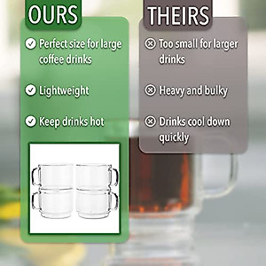 BTaT- Stackable Insulated Coffee Mug, Coffee Glass, Large, Set of 4 (16oz, 500ml), Double Wall Glass Coffee Cups, Tea Cups, Latte Cups, Glass Coffee Mug, Latte Mug, Clear Mugs, Mother's Day Gift