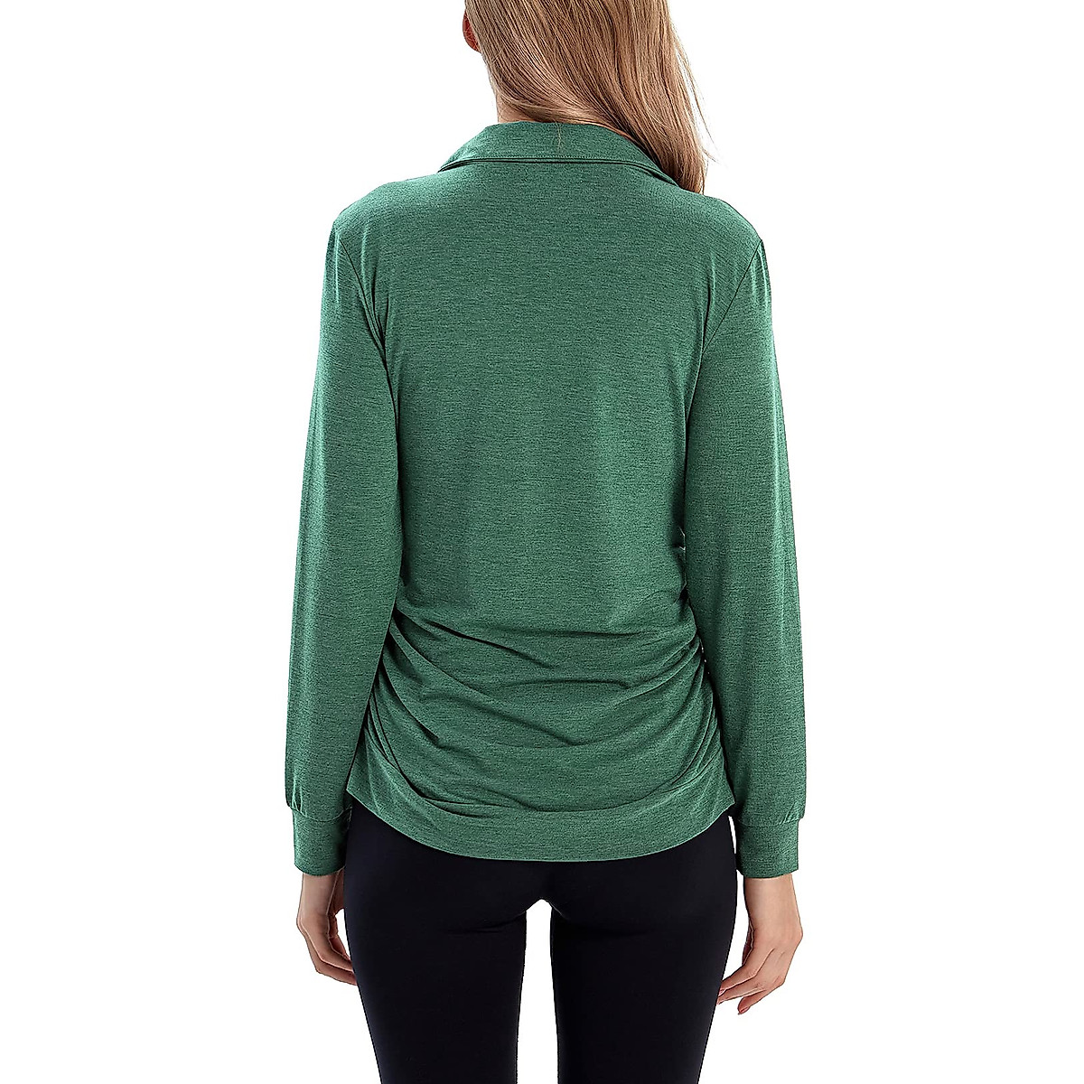 GINKANA Maternity Long Sleeve Shirt Lapel Zipper Casual Lightweight Maternity Top Shirts with Pockets,Green,S