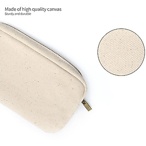 Pencil Pen Case, Dobmit Big Capacity Pencil Pouch Canvas Makeup Bag for Girls and Boys Durable Office Stationery Organizer - Beige