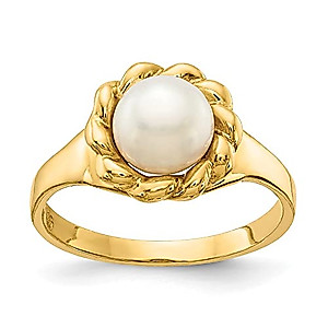 IceCarats 14K Yellow Gold 6mm White Button Freshwater Cultured Pearl Statement Ring Size 7