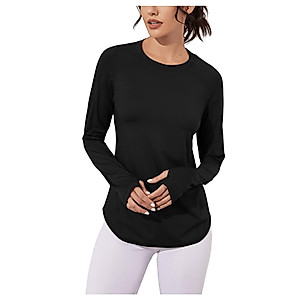 MakeMeChic Women's Long Sleeve Workout Tops Lightweight SPF Yoga Tops Tee Shirts Black L
